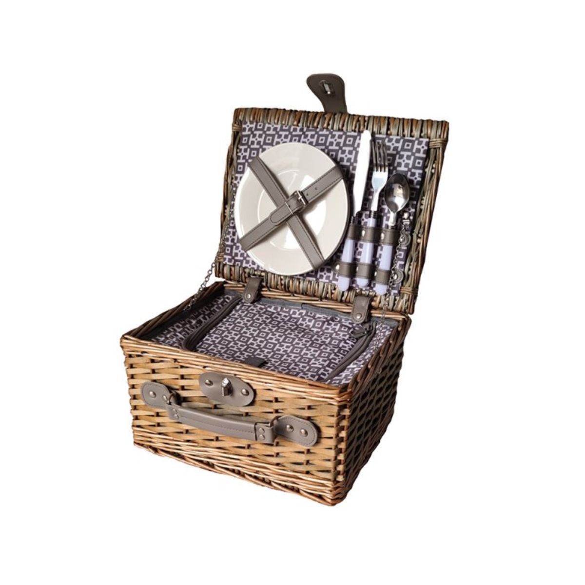 Cos de picnic din rachita naturala impletita pentru 2 persoane, 9 pies ...